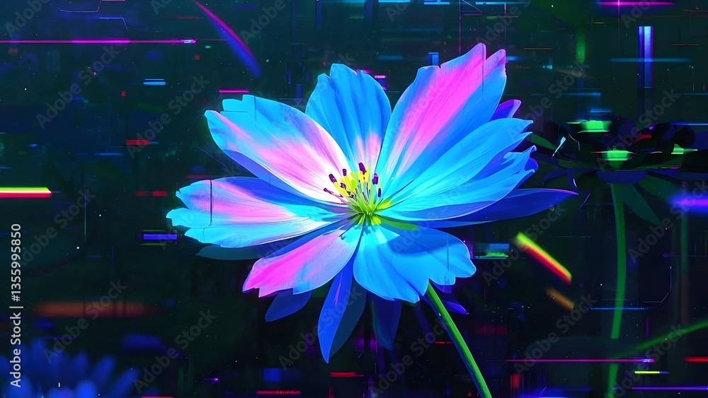 A digital glitch floral background featuring fragmented petals ...