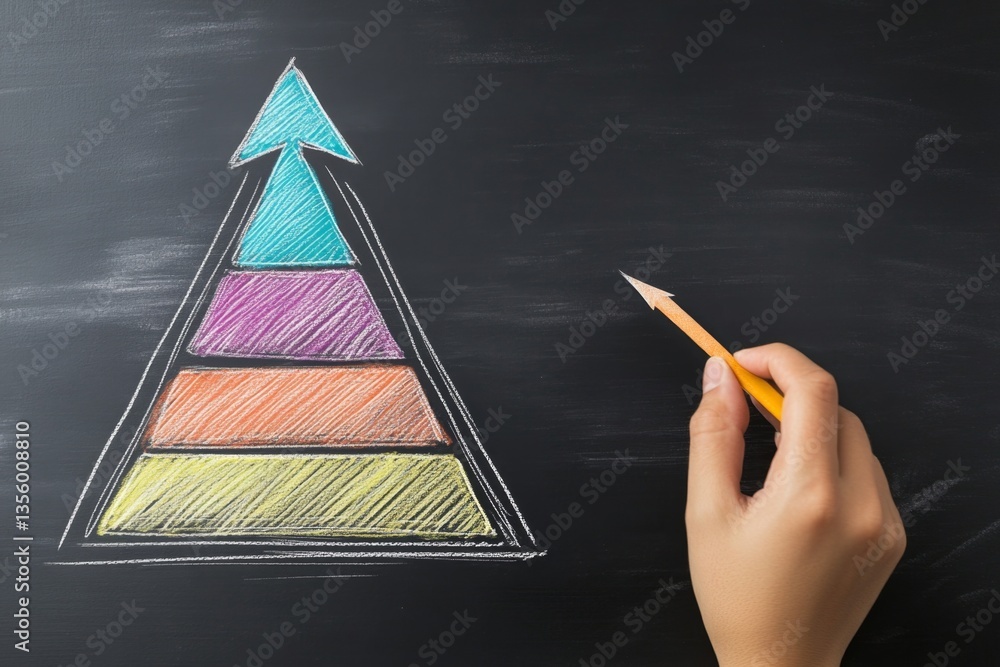 Hand drawing upward arrow pyramid chart on blackboard. Stock Photo ...