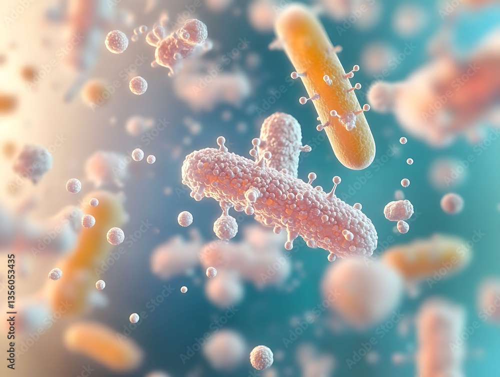 microscopic view of probiotics and bacteria, showcasing escherichia ...
