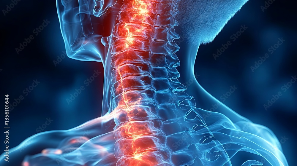 A highly detailed cross-section of the cervical spine, highlighting a ...