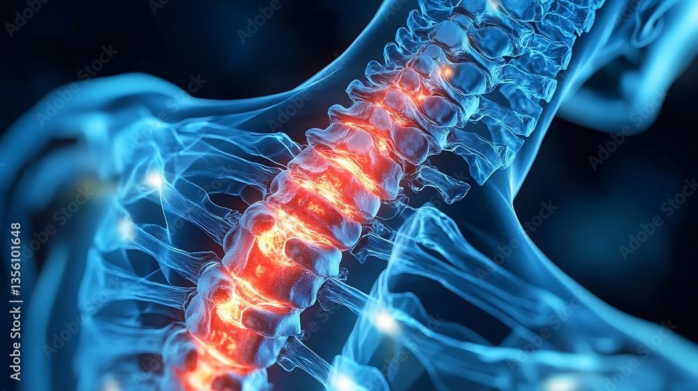 A highly detailed cross-section of the cervical spine, highlighting a ...