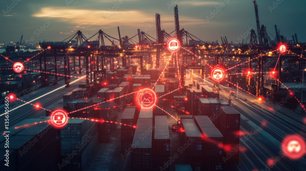 bustling port at dusk showcases global supply chain network with ...