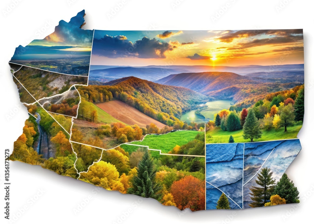 Pennsylvania Map Regions Double Exposure Photography - Stunning Aerial ...