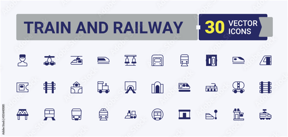Train And Railway simple icon. Contains outline symbols like rail, tram ...