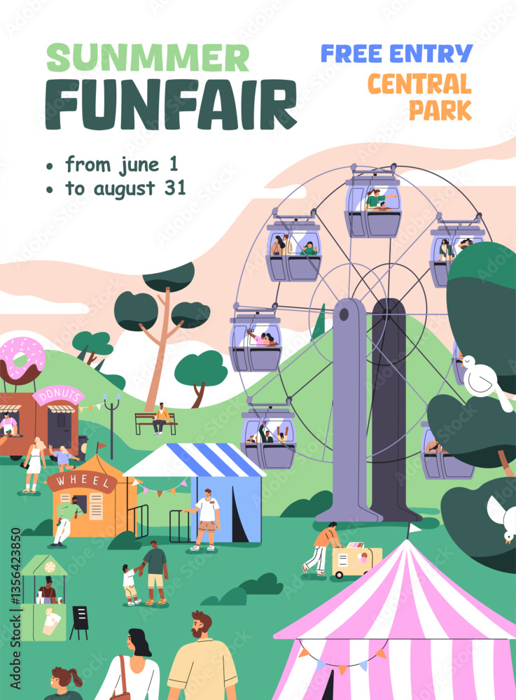 Design of summer funfair event poster. Advertising template of outdoor ...