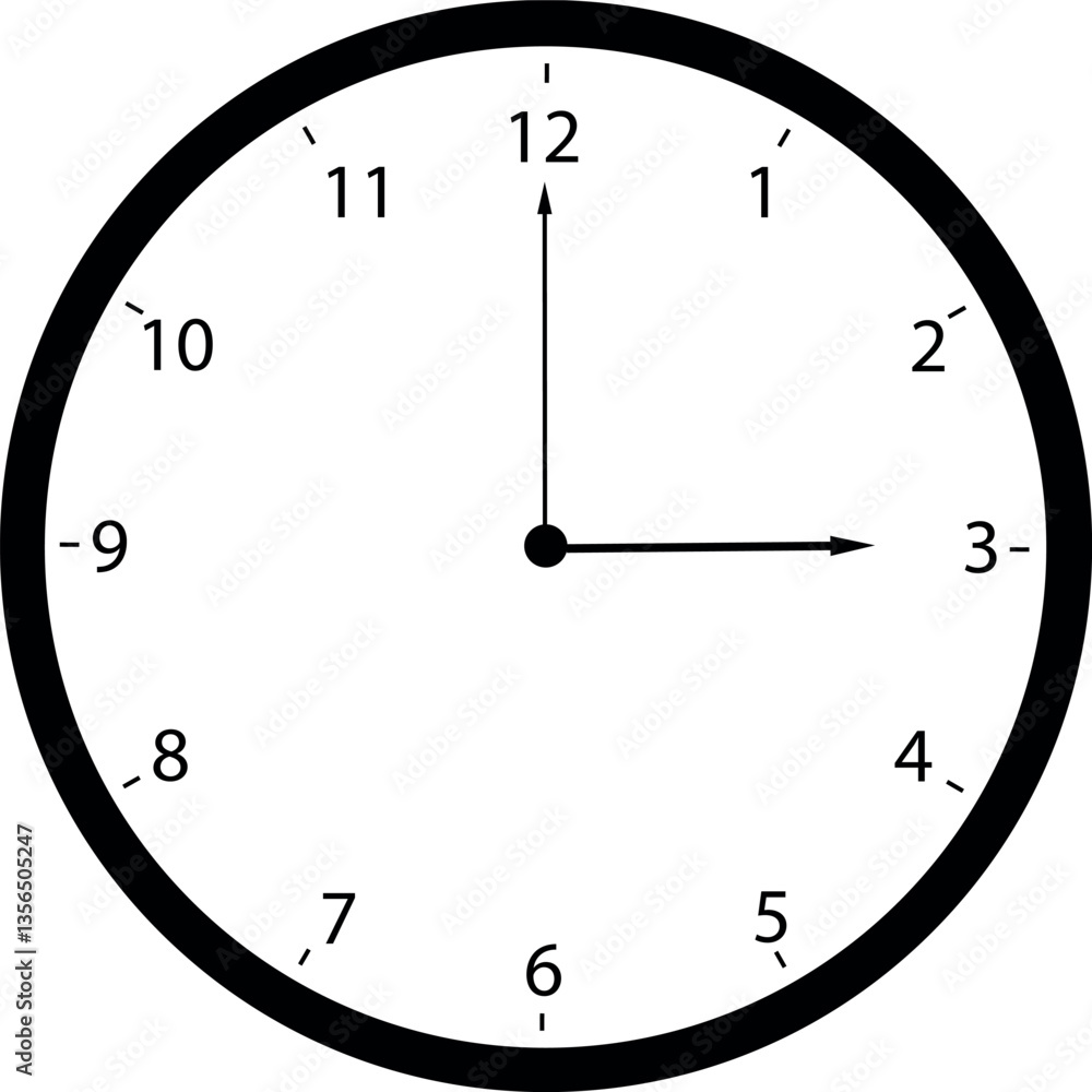 A simple clock face with numerals. A circular clock shows black Arabic ...