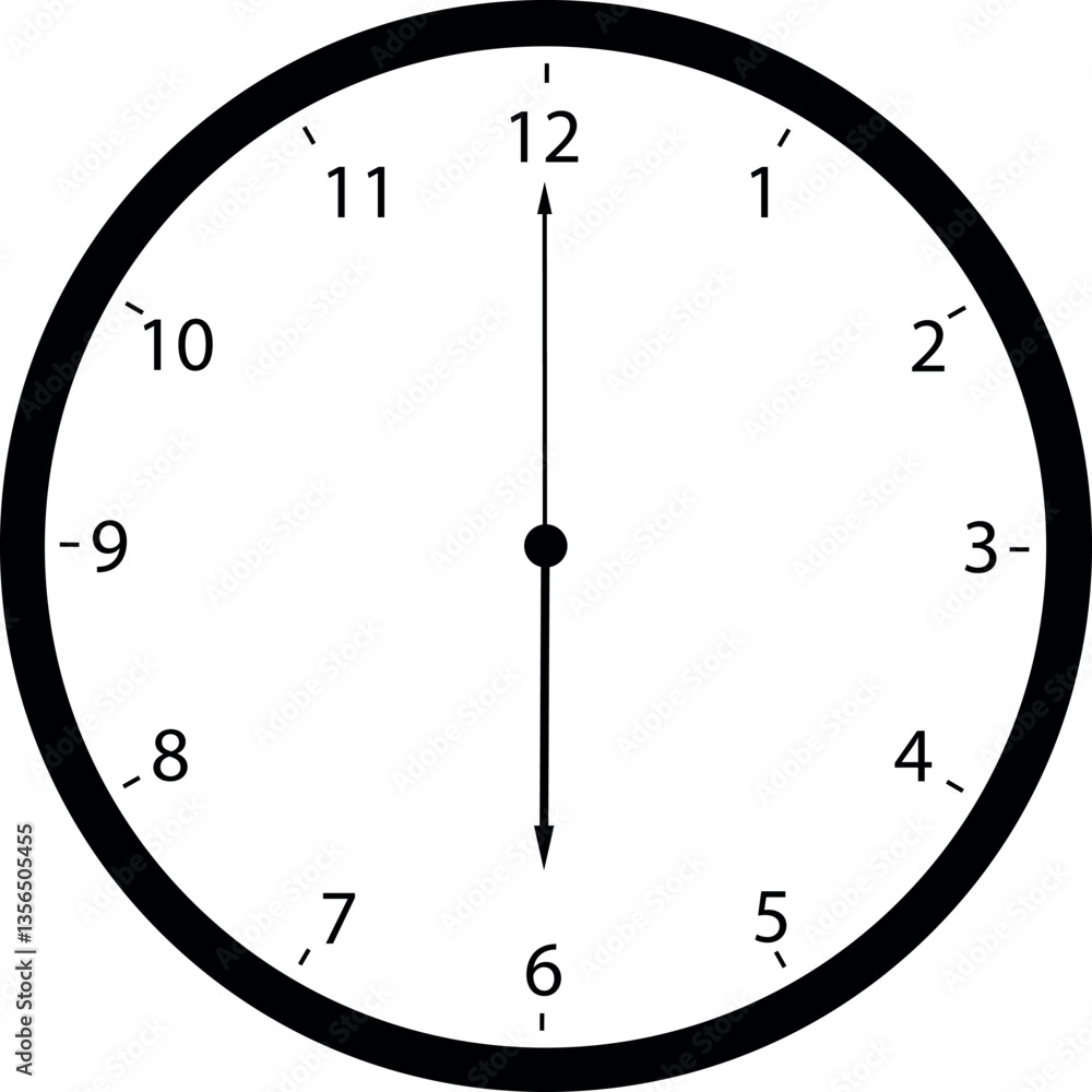 A simple clock face with numerals. A circular clock shows black Arabic ...