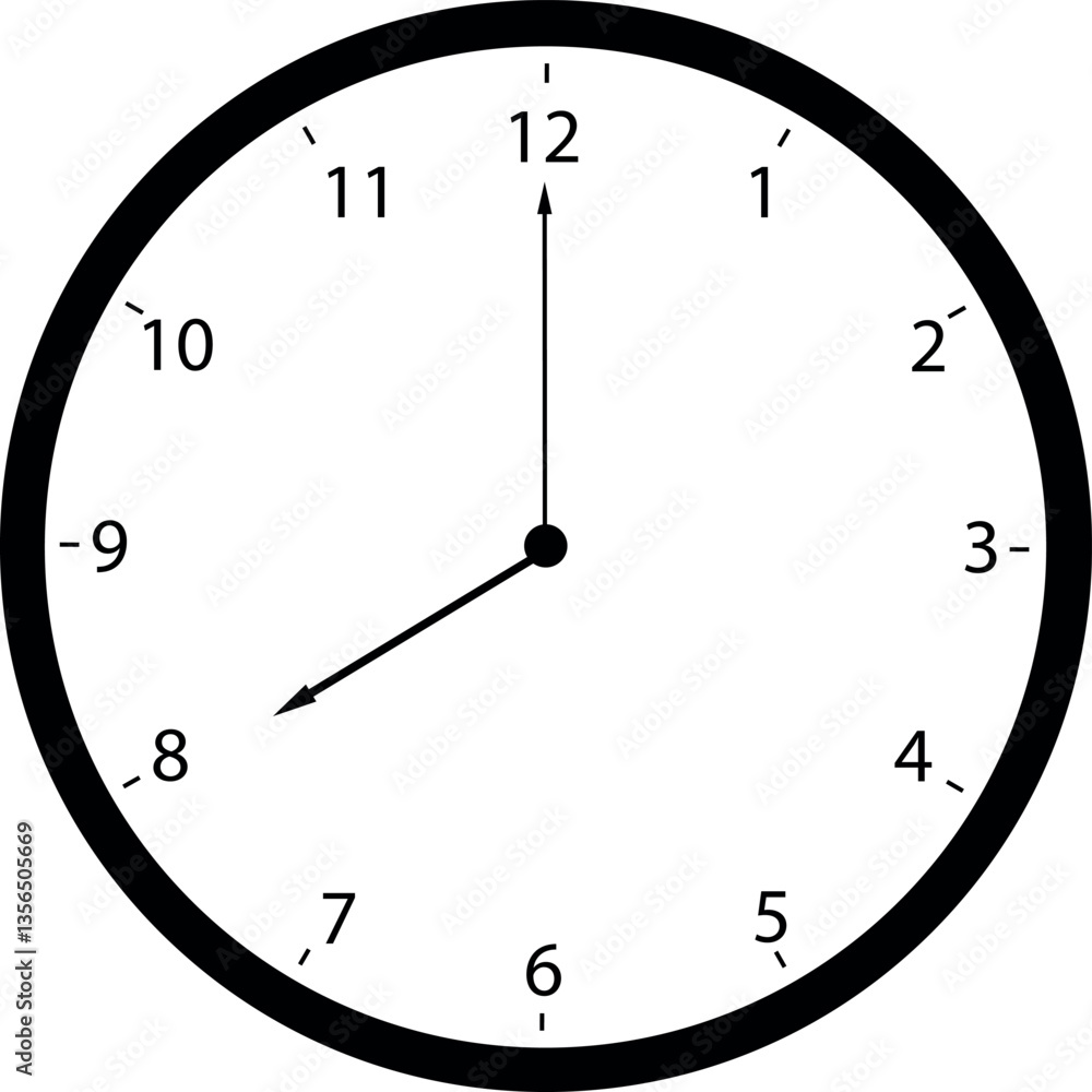 A simple clock face with numerals. A circular clock shows black Arabic ...