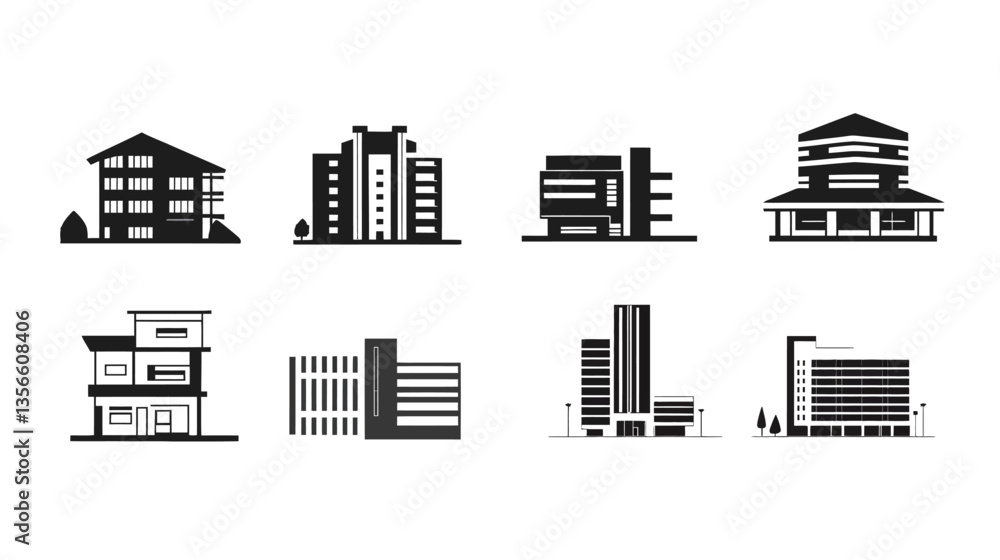 Building silhouettes vector graphic, showcasing the outline of various ...