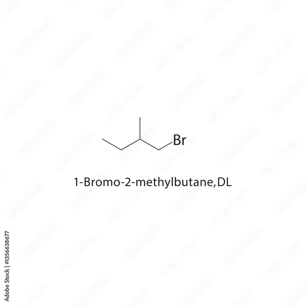 1-Bromo-2-methylbutane, DL skeletal structure. Alkyl bromide compound ...