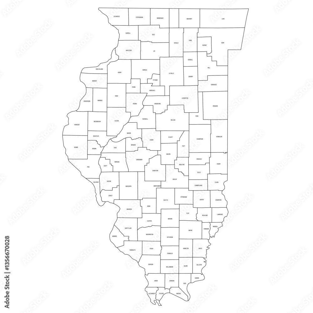 Illinois, IL - detailed political map of US state. Administrative map ...