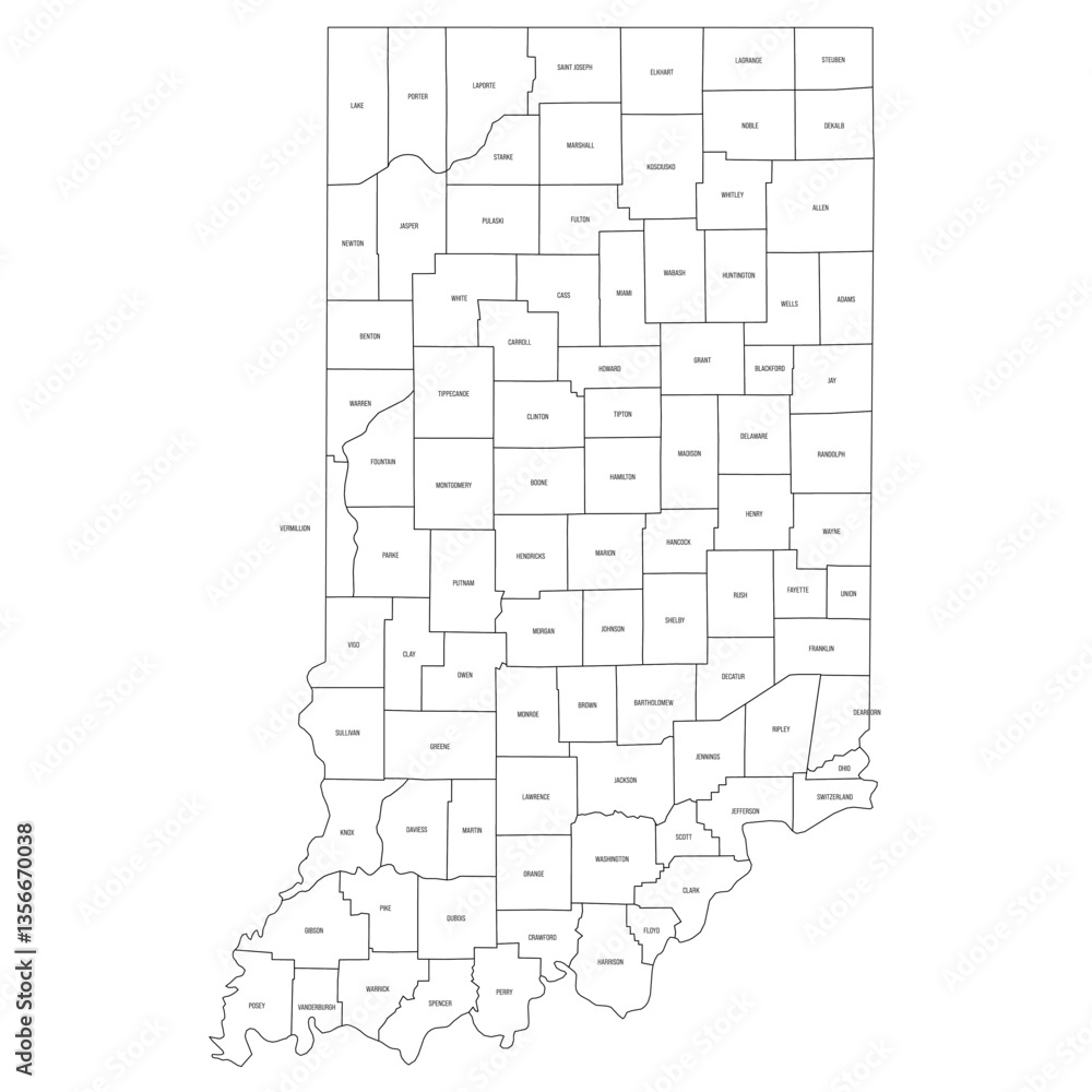 Indiana, IN - detailed political map of US state. Administrative map ...