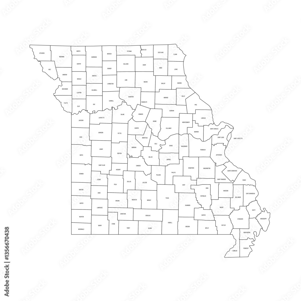 Vector de Stock Missouri, MO - detailed political map of US state ...
