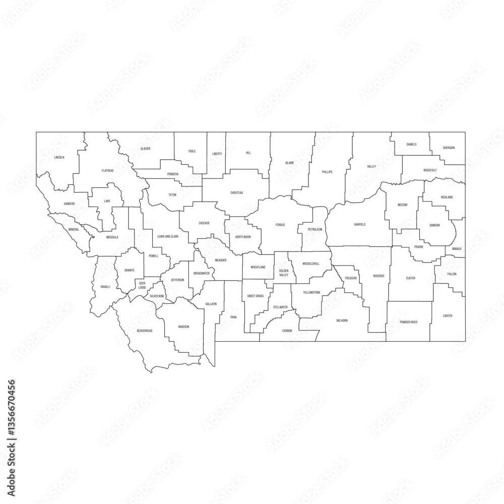 Vector de Stock Montana, MT - detailed political map of US state ...