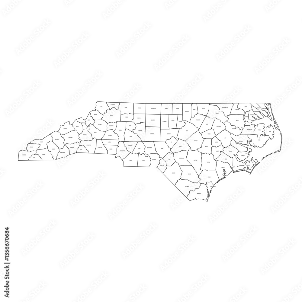 Vektor North Carolina, NC - detailed political map of US state ...