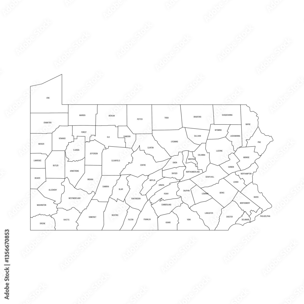 Vector de Stock Pennsylvania, PA - detailed political map of US state ...