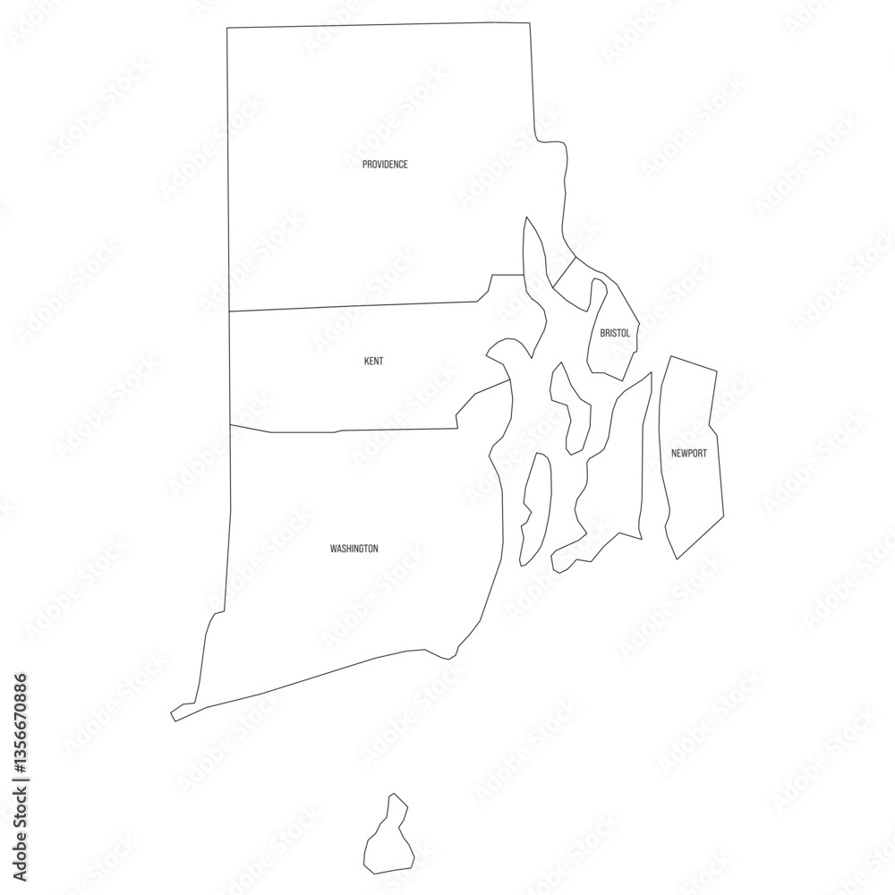 Rhode Island, RI - detailed political map of US state. Administrative ...