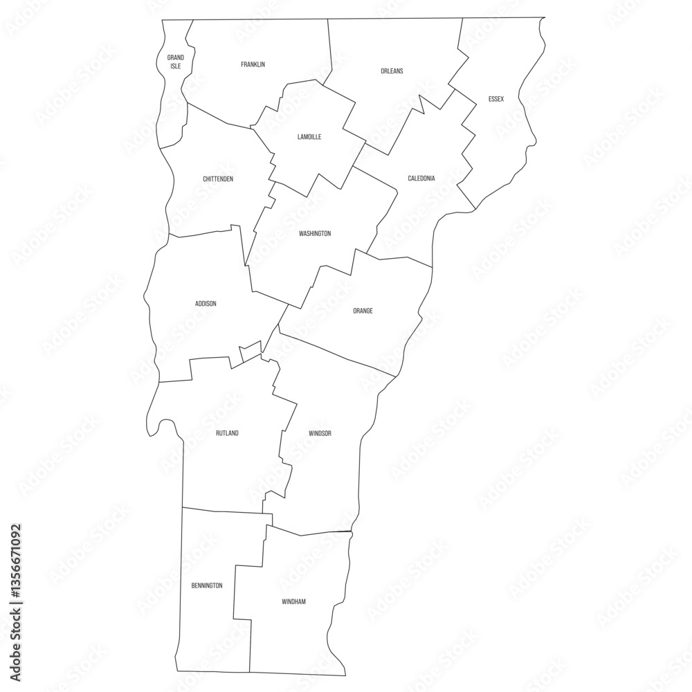 Vermont, VT - detailed political map of US state. Administrative map ...