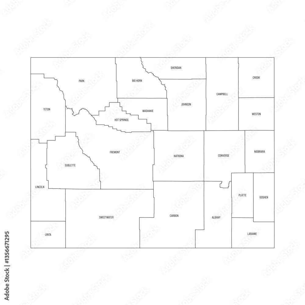 Wyoming, WY - detailed political map of US state. Administrative map ...