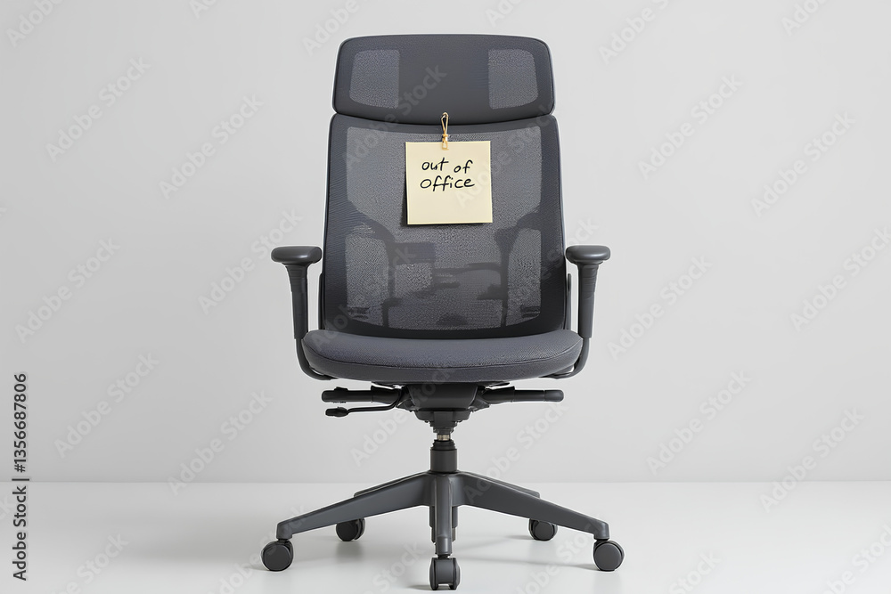 Empty office chair with a note indicating absence, symbolizing time ...