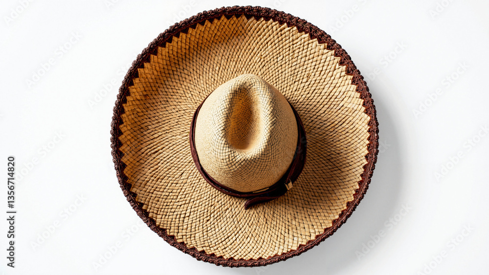 High-resolution top-view stock photo of a traditional straw sombrero ...