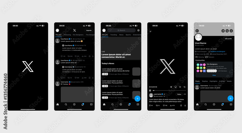 X user interface templates. iPhone 16 Pro Max with X app mockup, X post ...