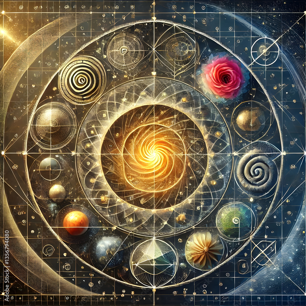 Sacred geometry connecting spiral galaxy, rose, planets and esoteric ...