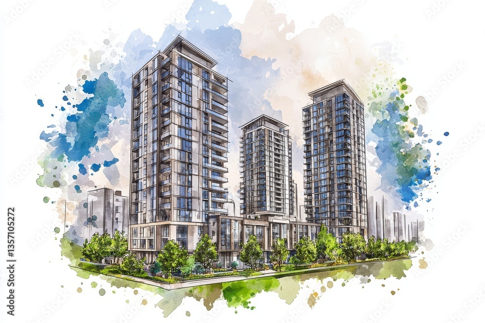 The illustration of an isolated green building emphasizes the ...