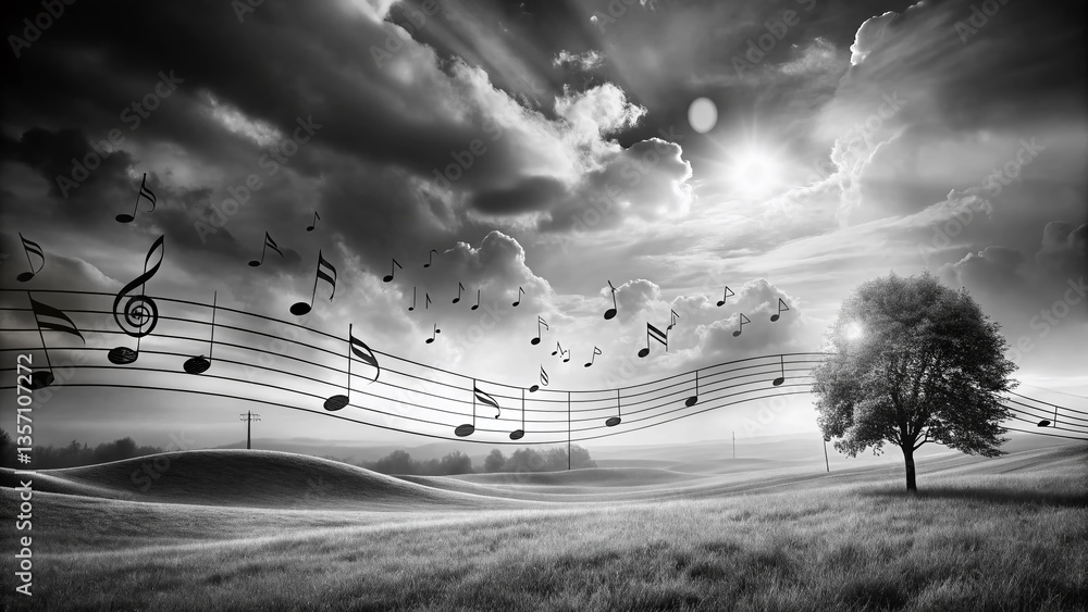 Black and White Music Notes Landscape Photography: Free Clip Art ...