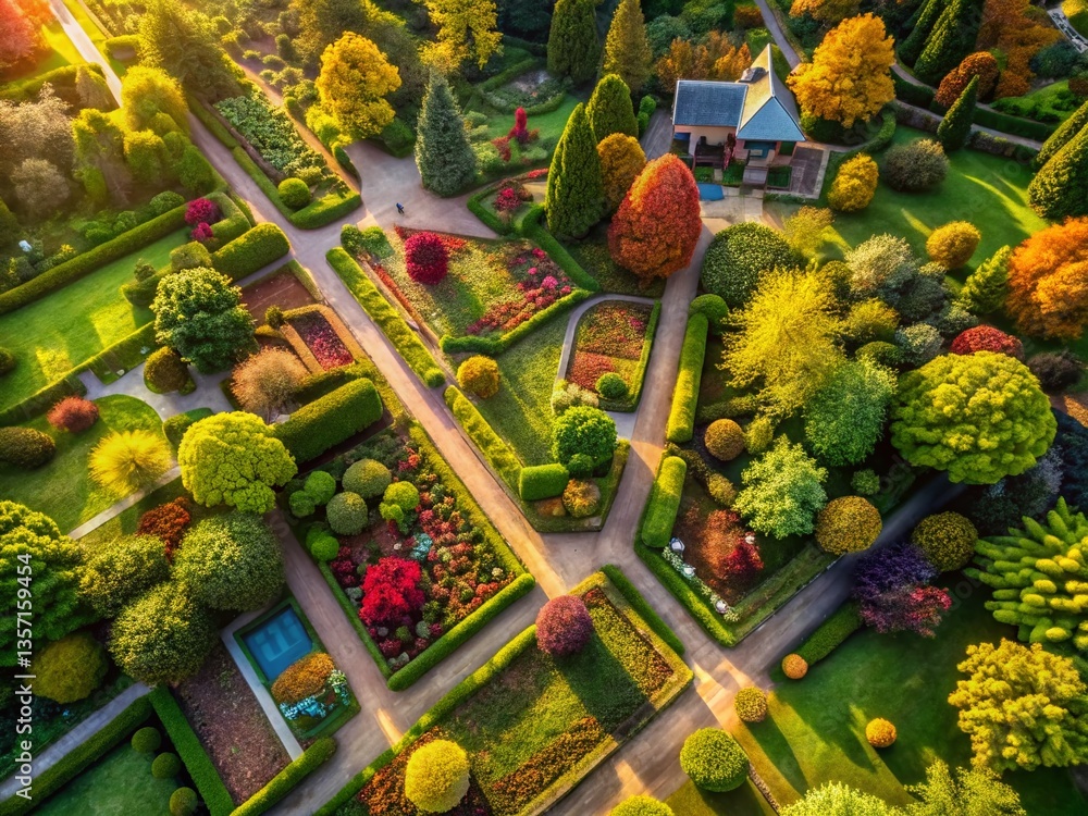 Aerial View of Lush Garden, Zoom Backgrounds, Nature Scenery, High ...