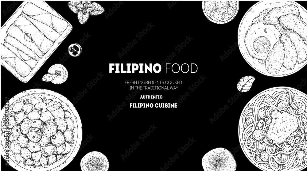 Filipino food top view vector illustration. Food menu design template ...