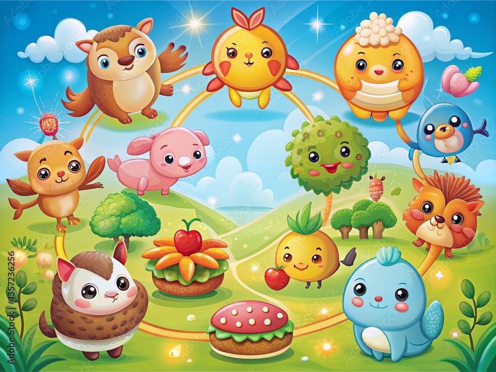 Cute Cartoon Food Chain Portrait Photography: Animals Eating Plants ...