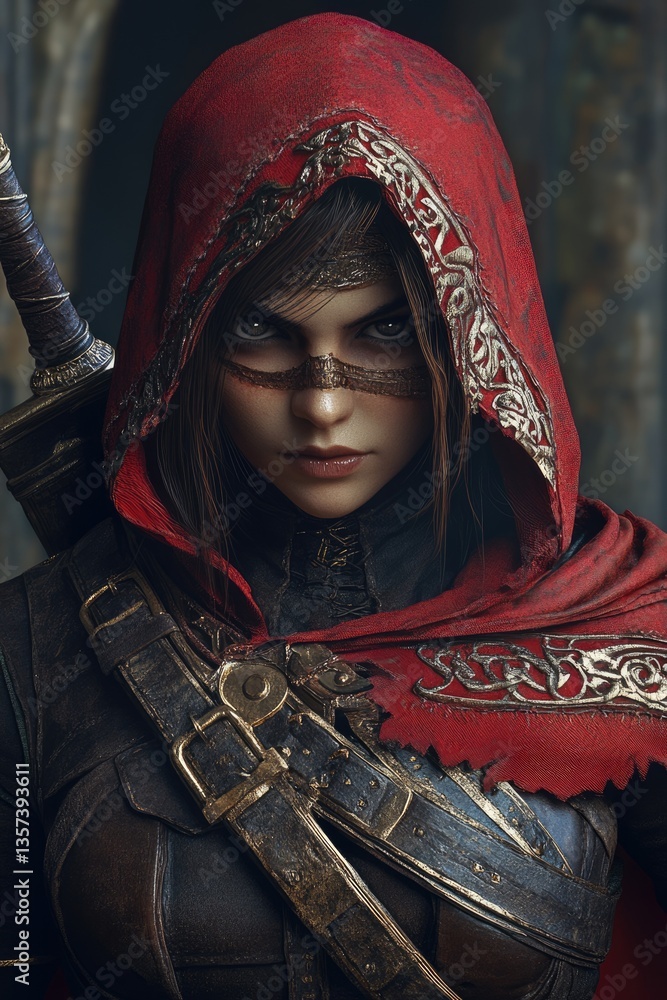 Stock-Illustration „Mythical Woman Warrior: A Fantasy Portrait of a ...