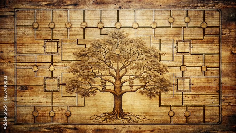 Vintage Family Tree Chart Printable Genealogy Template Design Stock ...