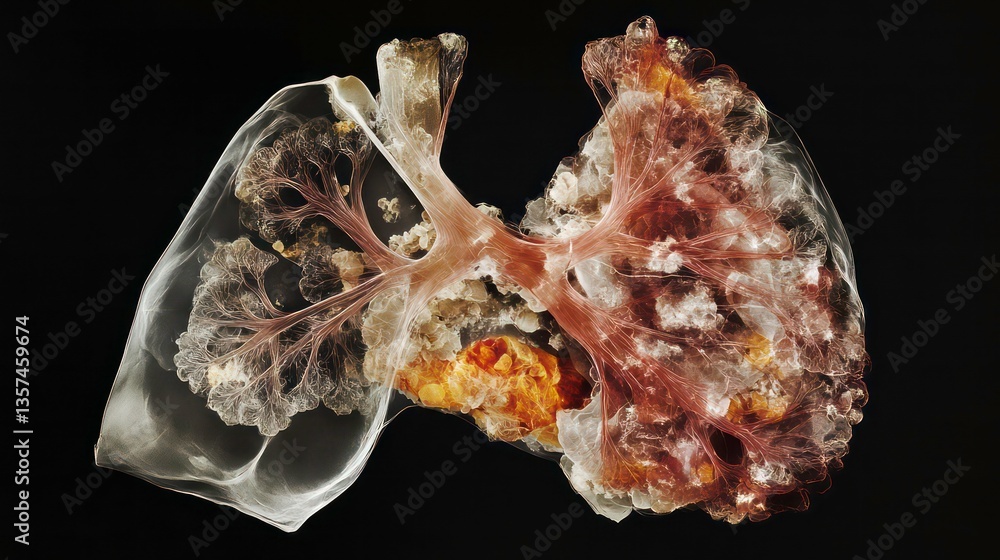 A chest X-ray image showing a collapsed lung with hyperinflation of the ...