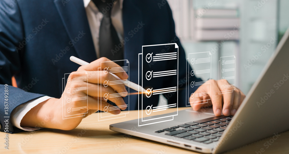 Quick Checklist and Clipboard Management Concept, Businessman ...