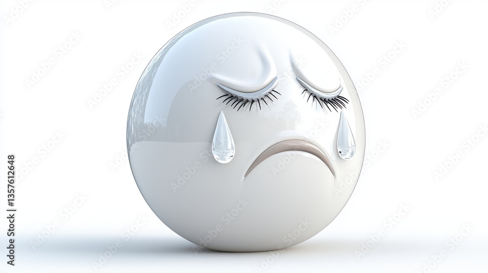 Cartoon sphere-shaped face with sad expression, downturned eyes ...