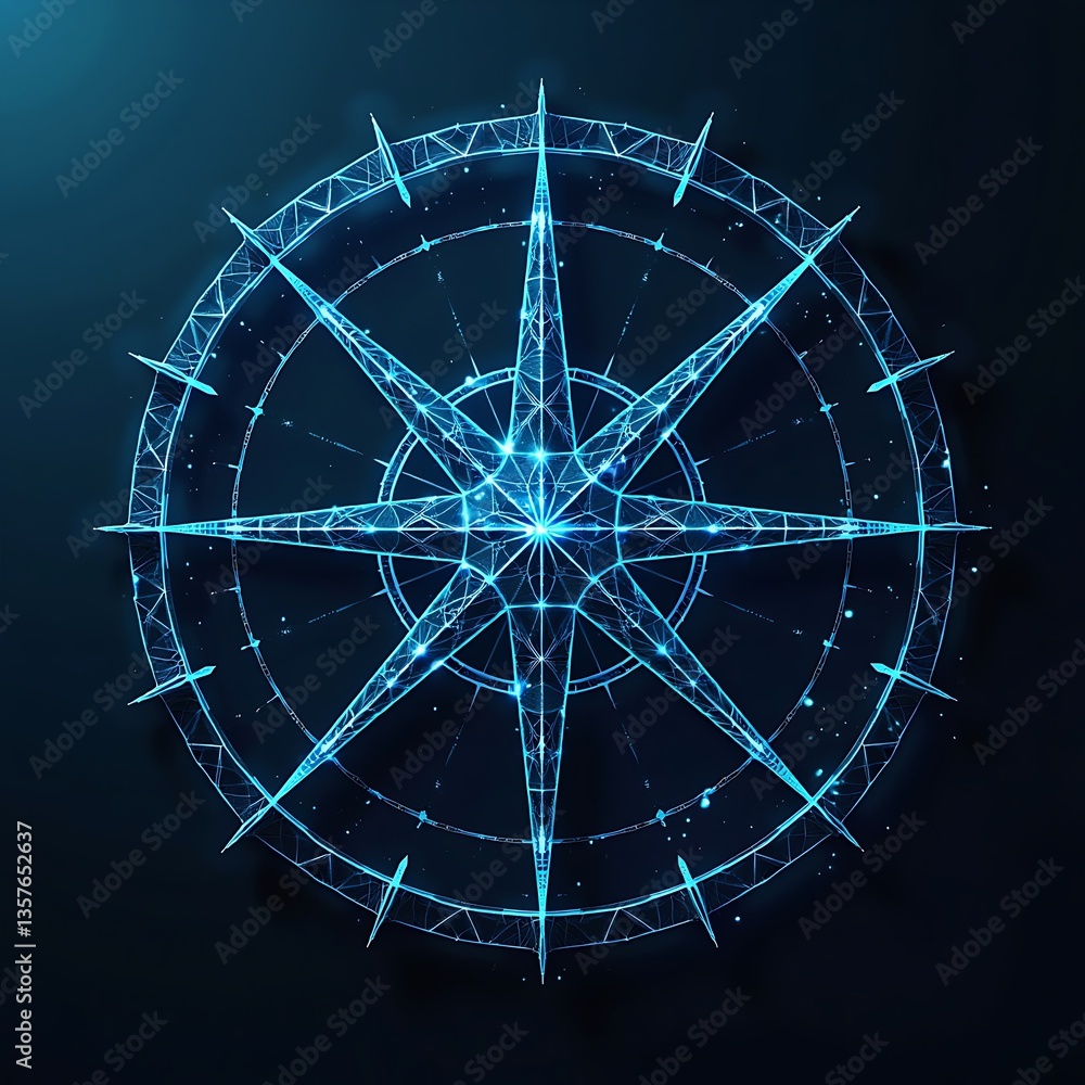 Futuristic navigation concept low poly compass rose illustration with ...