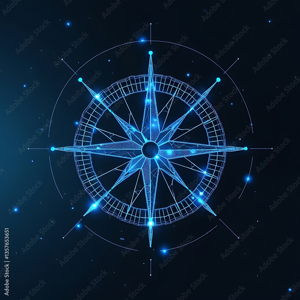 Futuristic navigation concept low poly compass rose illustration with ...