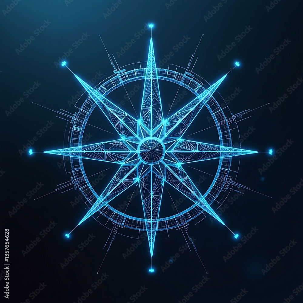 Futuristic navigation concept low poly compass rose illustration with ...