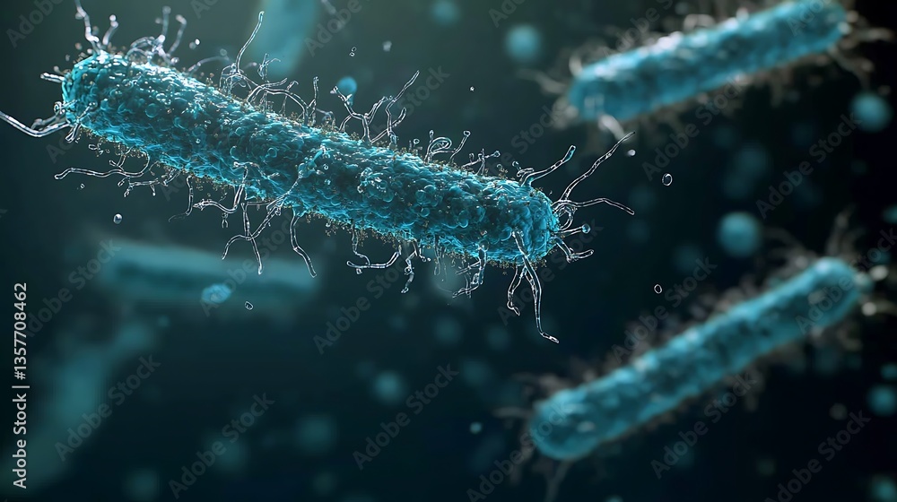 Microscopic view of rod-shaped bacteria with pili. Stock Photo | Adobe ...