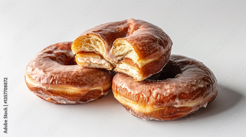 Double-stuffed cream-filled donuts cut open, showing rich filling ideal ...
