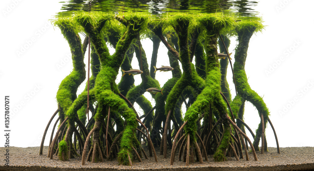 Aquatic Ecosystem Lush Mangrove Roots with Tropical Fish in Vibrant ...