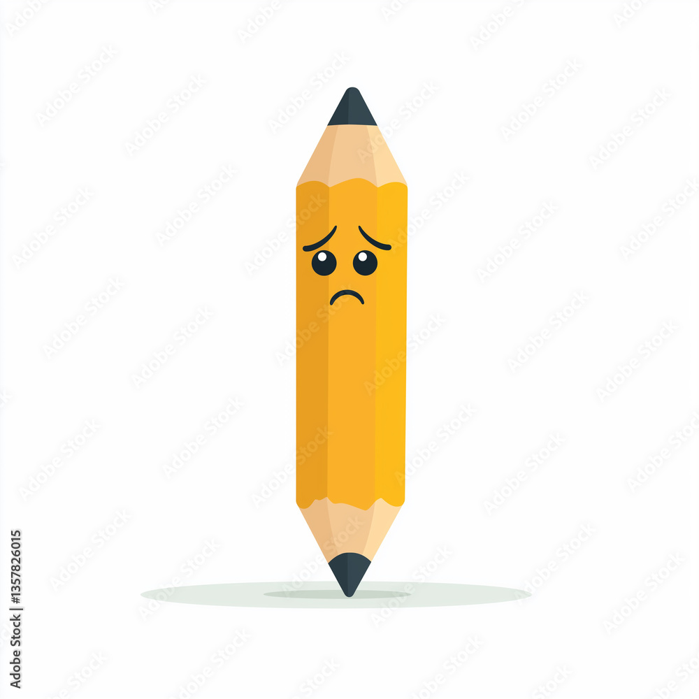 Cute sad cartoon pencil character with a dull tip and emotional face ...