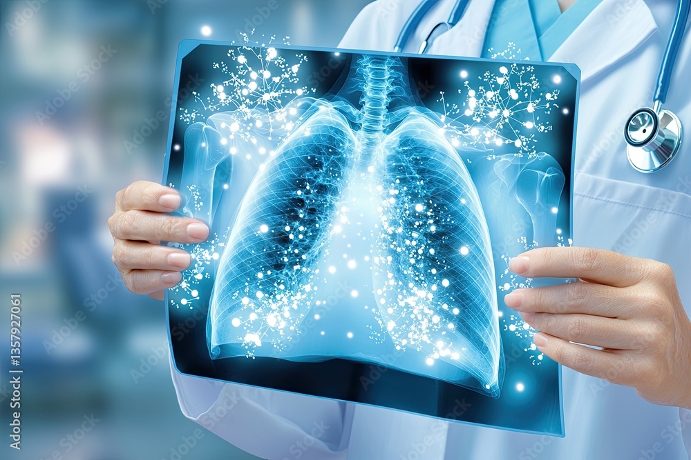 Doctor reviewing digital lung x ray image showing particles Stock ...