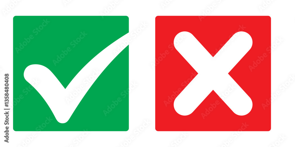 Check mark icon button set. Check box icon with right and wrong buttons and yes or no checkmark ...