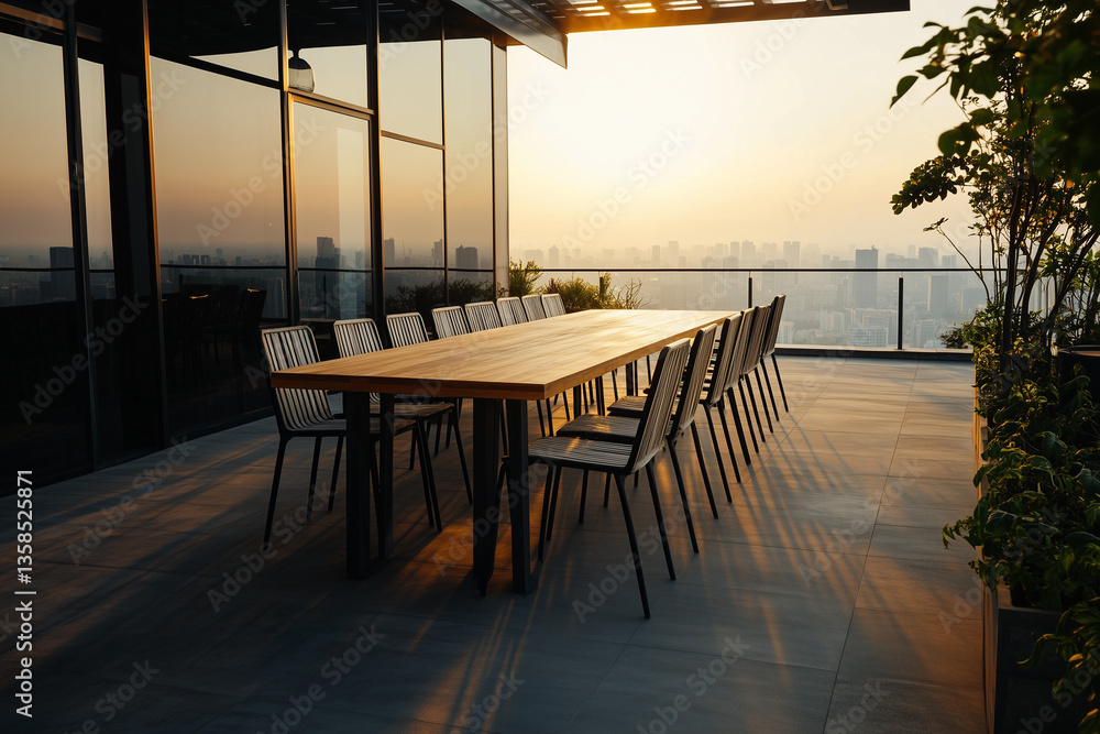 Rooftop dinner with group dining table, Luxury roof top restaurant on ...