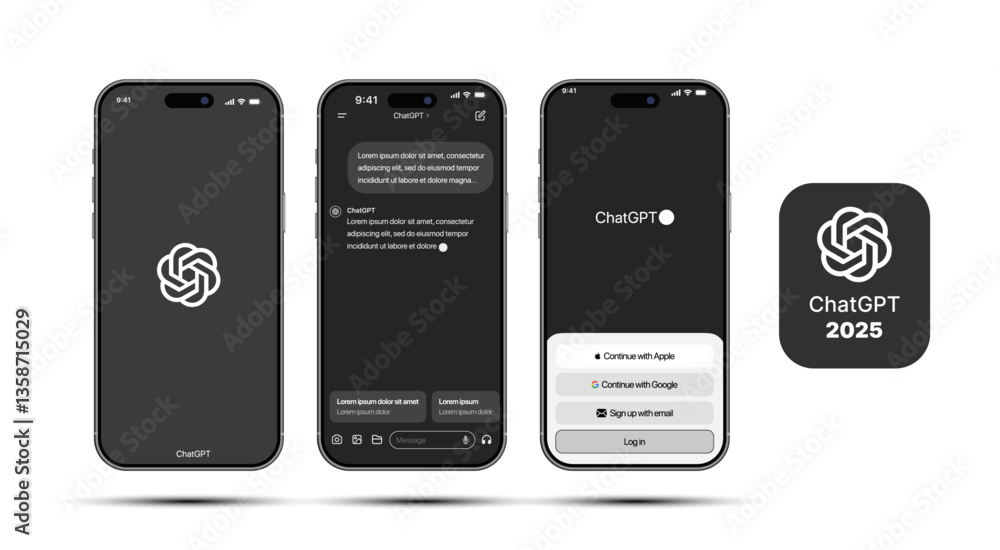 ChatGPT UI mockup template. AI chatbot interface with conversation layout, message bubbles, and ...