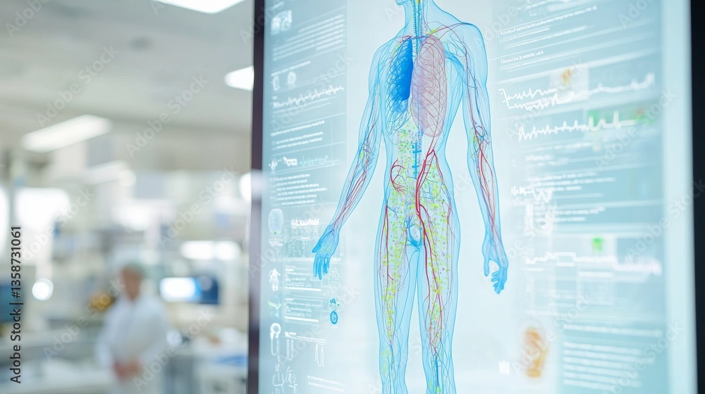 Lymphatic system diagram on a large display in a medical laboratory ...