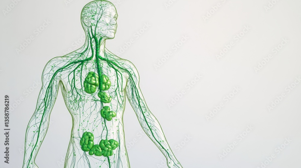 Lymphatic system in human body. Featuring fluid movement, lymph nodes ...